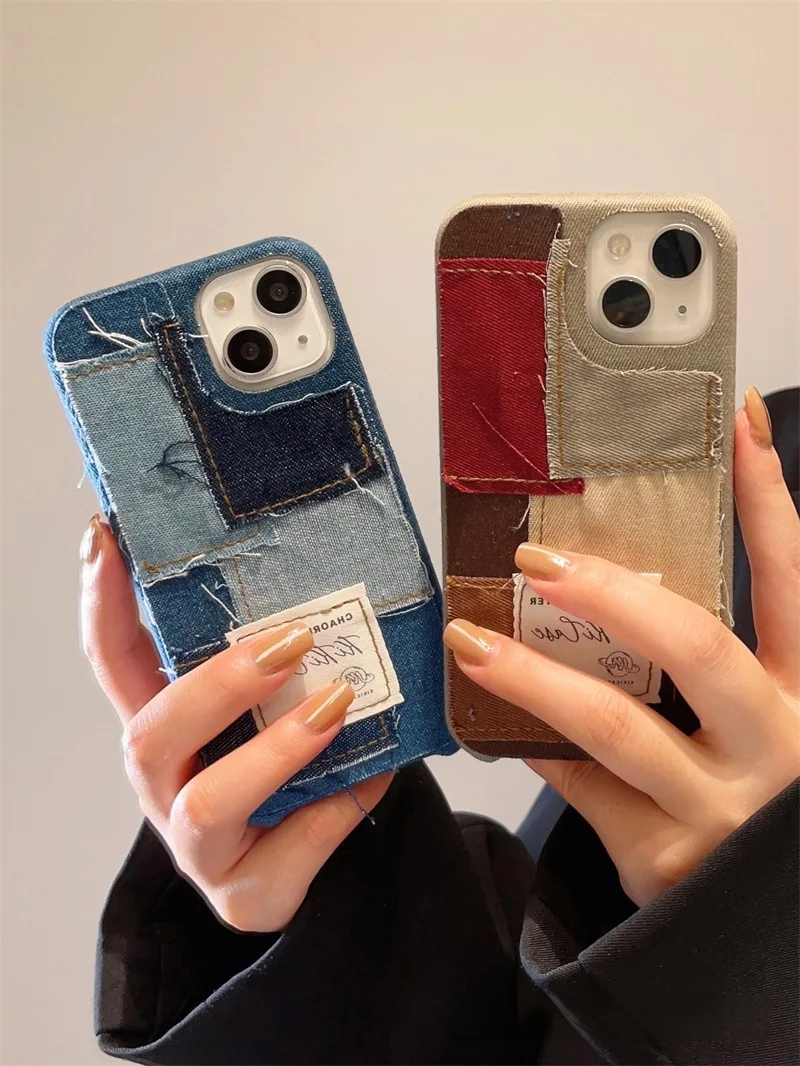 Vintage-patchwork-denim-silicone-Phone-Case-For-iphone-14-13-12-11-Pro ...