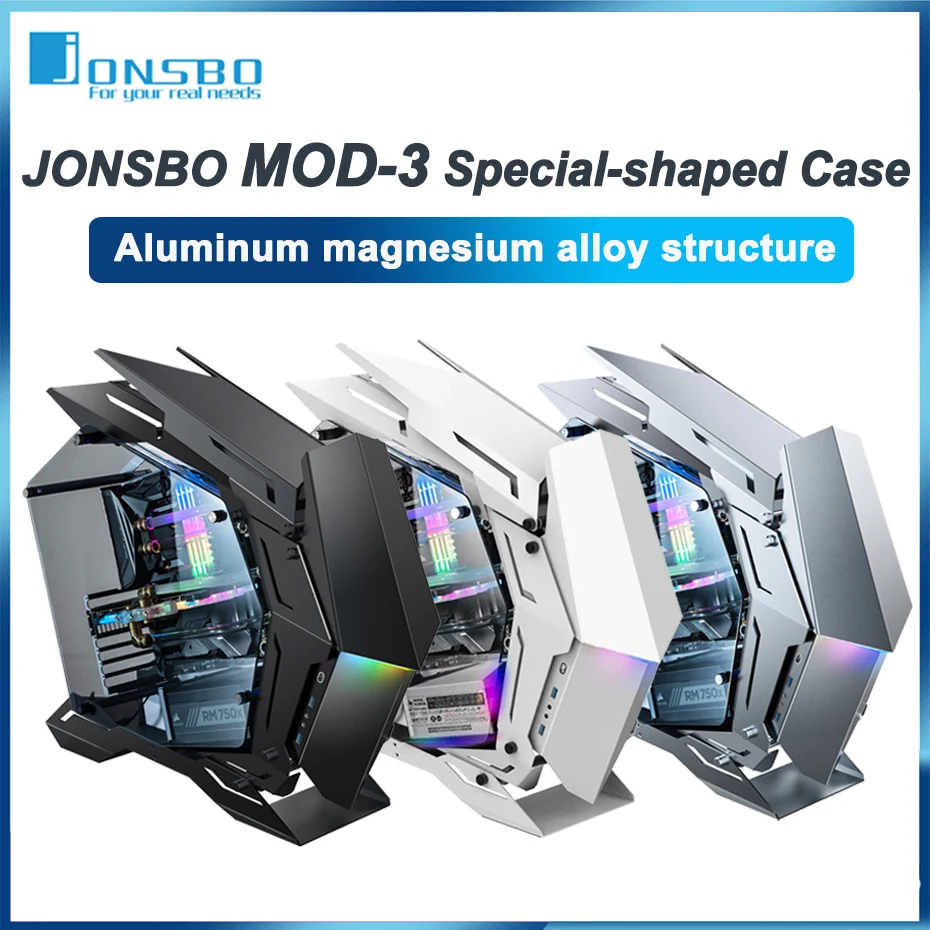 JONSBO MOD 3 특수 모양 케이스, 모든 알루미늄 강화 유리, E 스포츠 메카 테마 섀시 E ATX 마더보드 360 ...