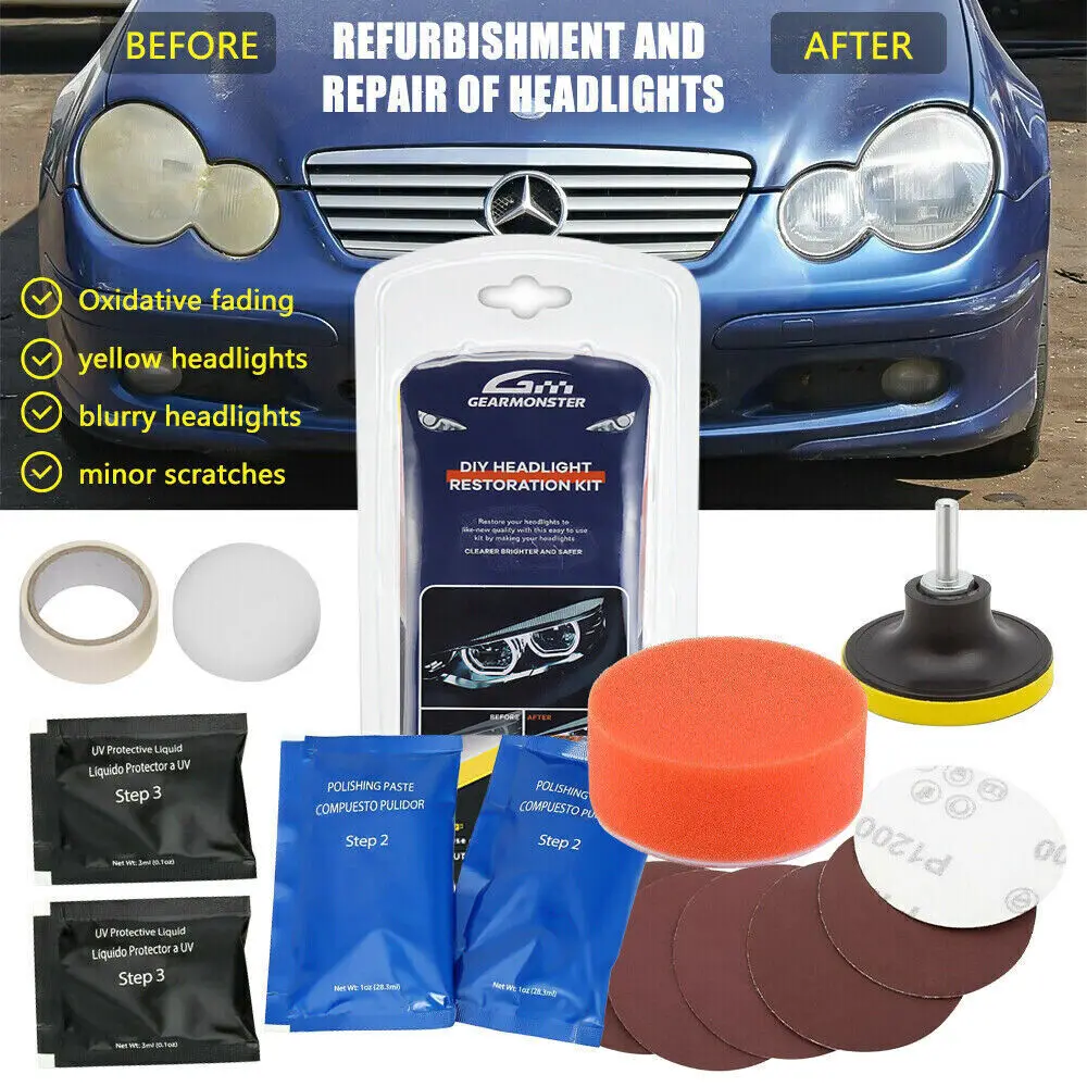 Car Headlight Restoration Kit Head Light Polish Repair Set Headlamp ...