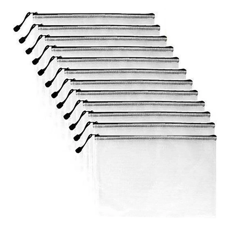 12pcs A3 Folder, Information Zipper Bag Plastic Wallet Mesh File Bag ...