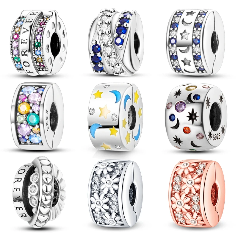 925 Silver Clasp Clip Spacer Beads Charms Rose Gold Color Silicone ...