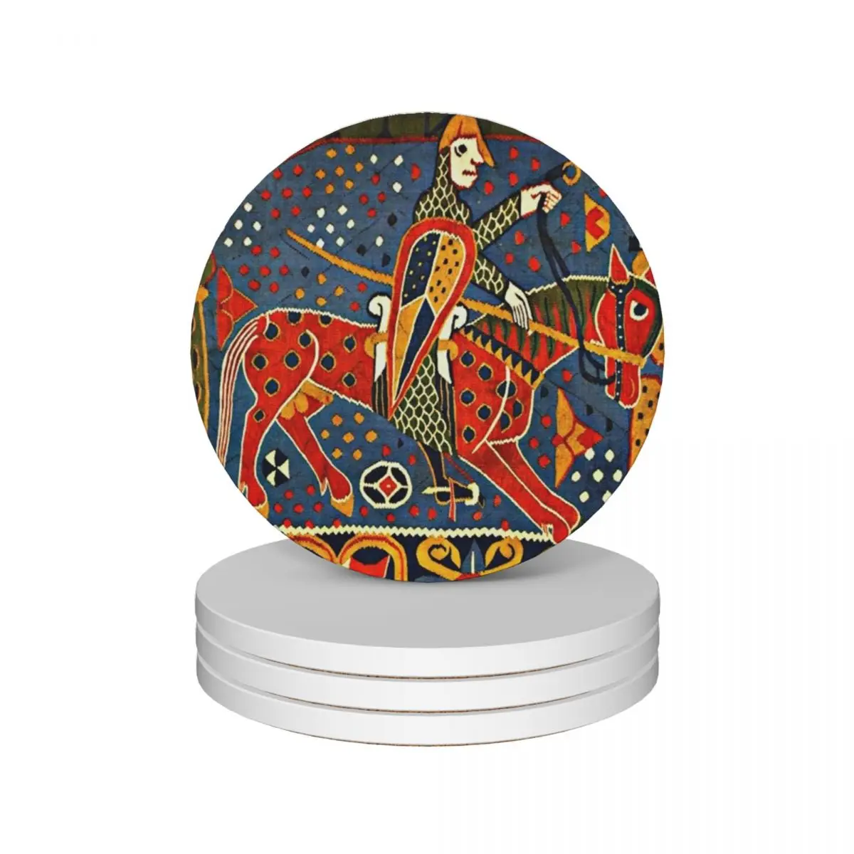 NORWEGIAN-BALDISHOL-TAPESTRY-Medieval-Knight-Horseback-Ceramic-Coasters ...