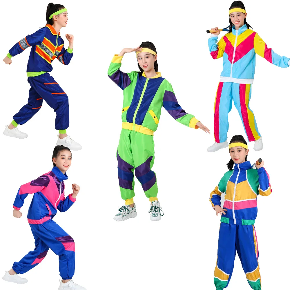 Kids-Children-Stage-Cosplay-Costume-Vintage-Disco-Sportswear-Top-Pants ...