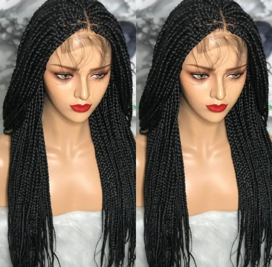Soft Preplucked Box Braided Lace Front Wig with Baby Hair Synthetic box ...