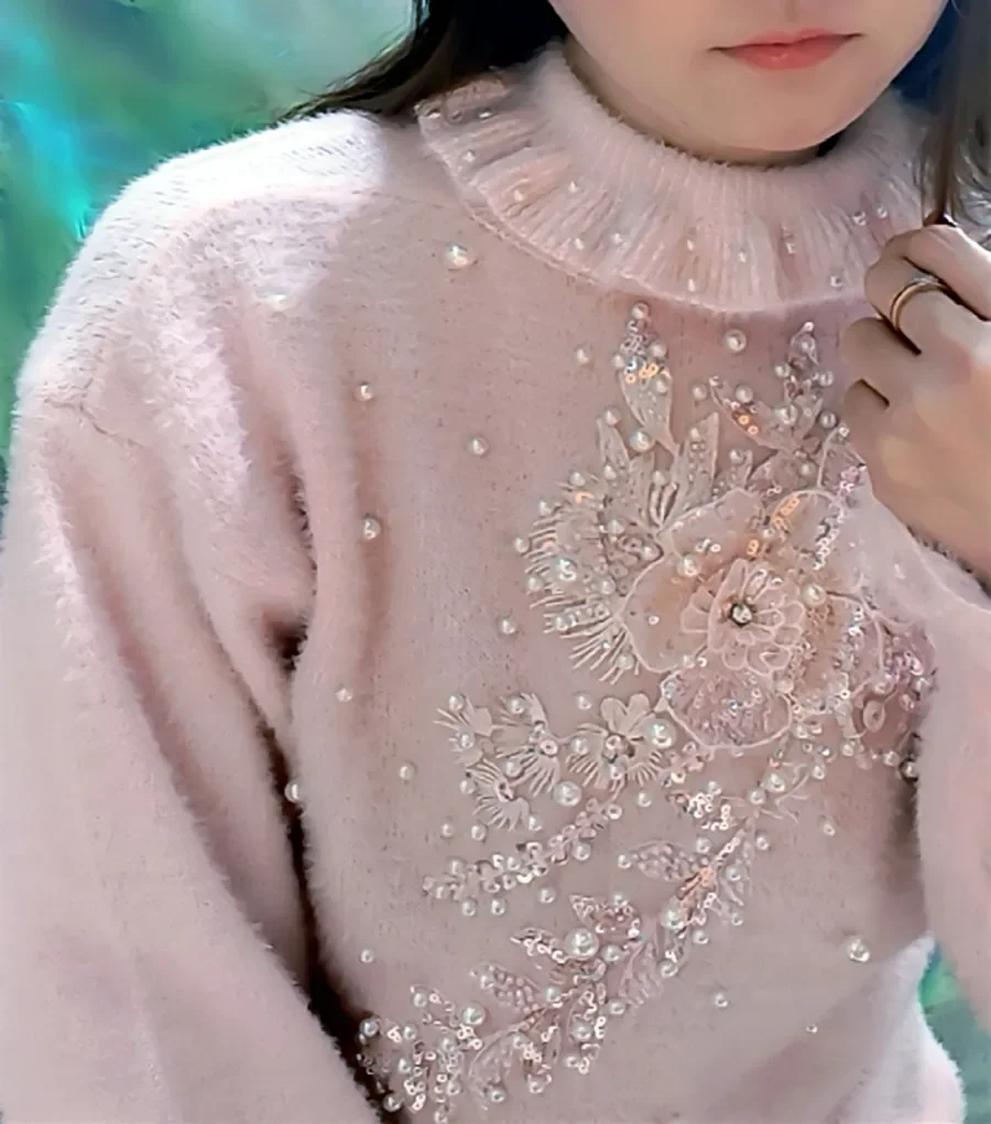 Luxury-Pearls-Sequined-3D-Flowers-Embroidery-Pullovers-Fairy-Ruffles ...