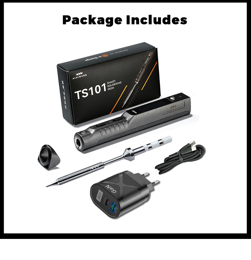 Паяльник TS101 электрический, 65 Вт, регулировка температуры, программирование, с комплектом ...