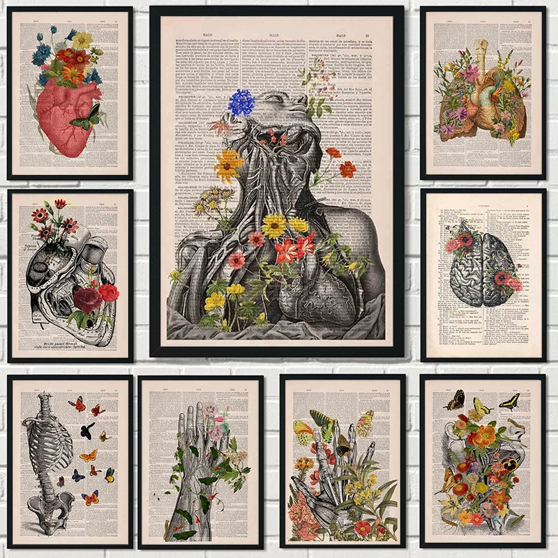 Retro-Abstract-Canvas-Paintings-Human-Organs-Science-and-Education ...