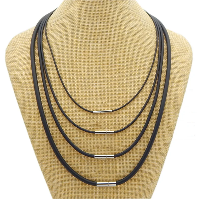 1-5-4mm-Black-Soft-Hollow-Rubber-Rope-Choker-Necklace-with-Stainless ...