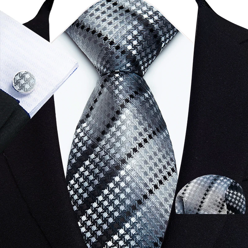 Classic-Mens-Necktie-Black-Silver-Striped-Floral-Paisley-Silk-Ties ...