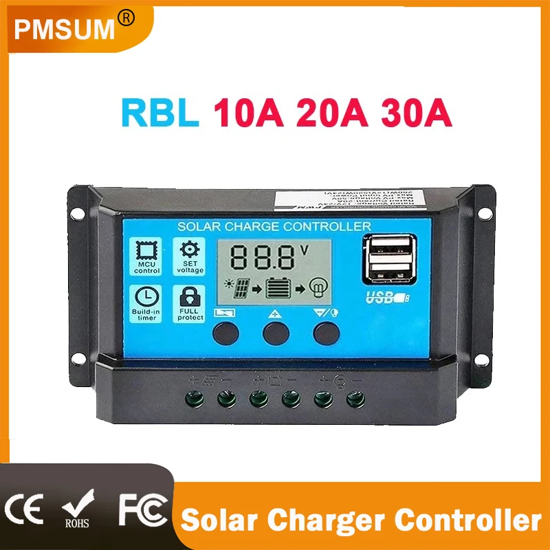 Contrôleur De Charge Pour Panneaux Solaires, 12v/24v, 30a/20a/10a, Pwm, Avec Double Usb P ...