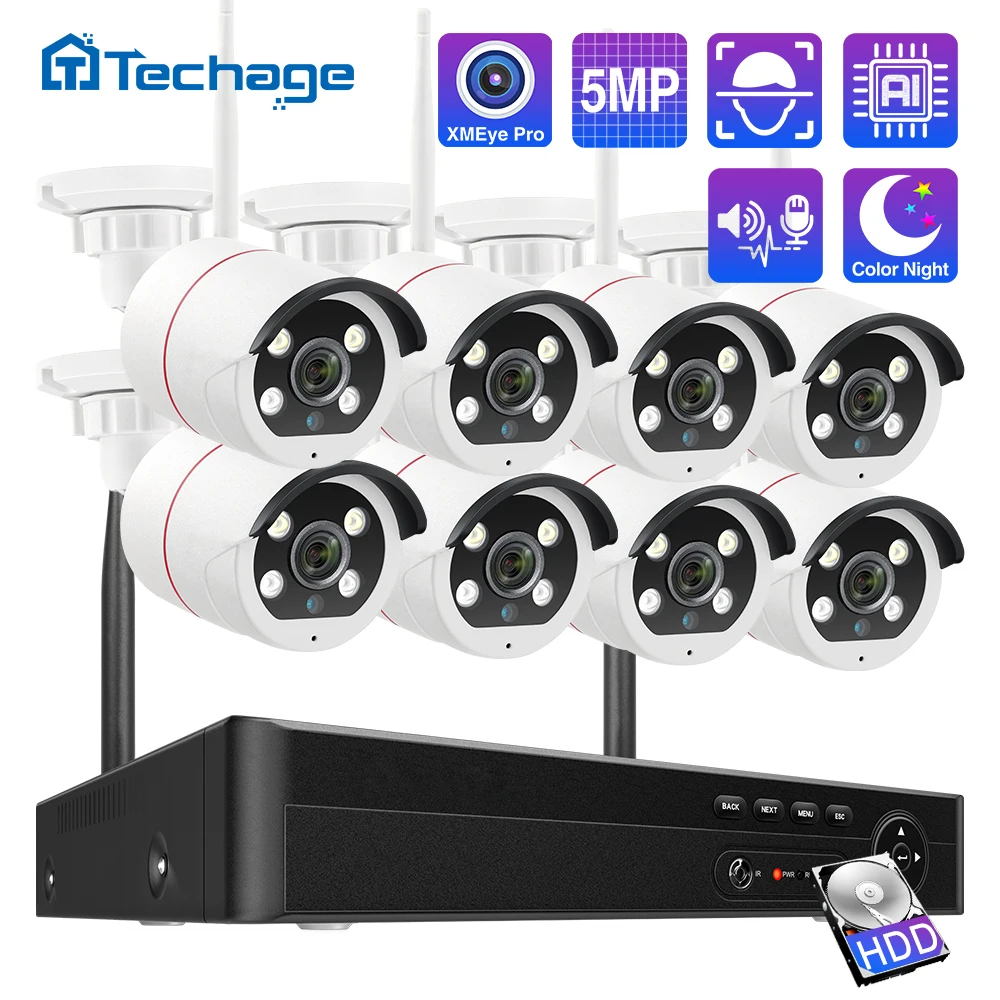 Techage 5MP 8CH Wireless Surveillance Security System AI Face Detection ...