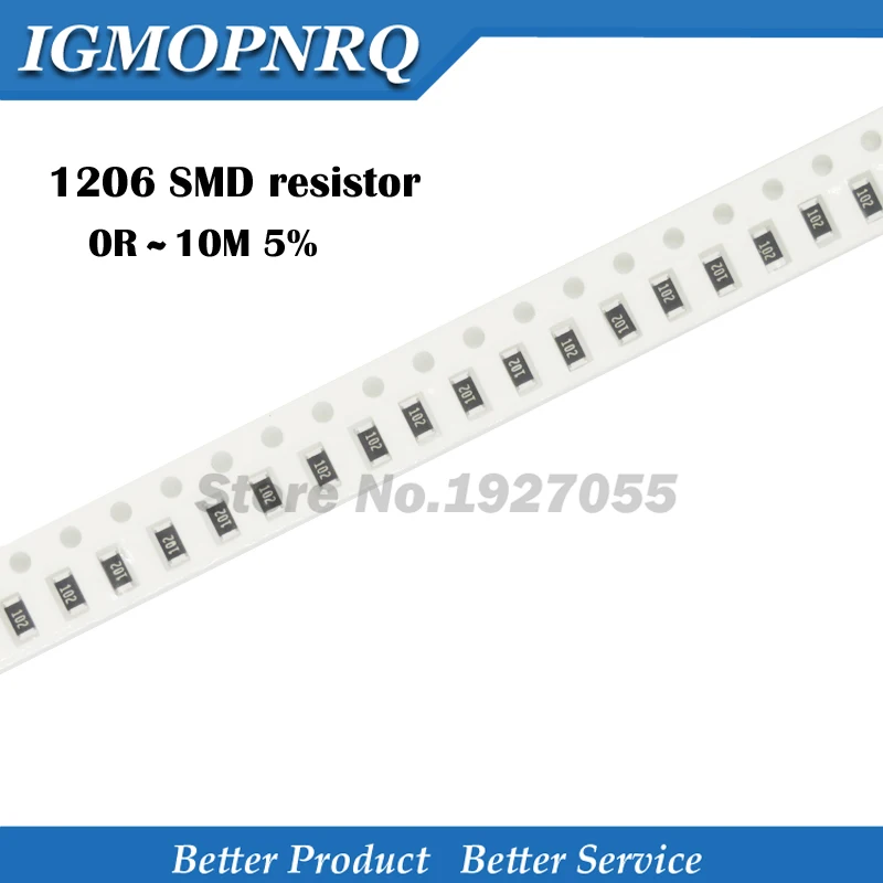 100Pcs 1206 SMD resistor 5% 0R ~ 10M 1/2W 0R 1 0.91 10 100 150 220 330 ...