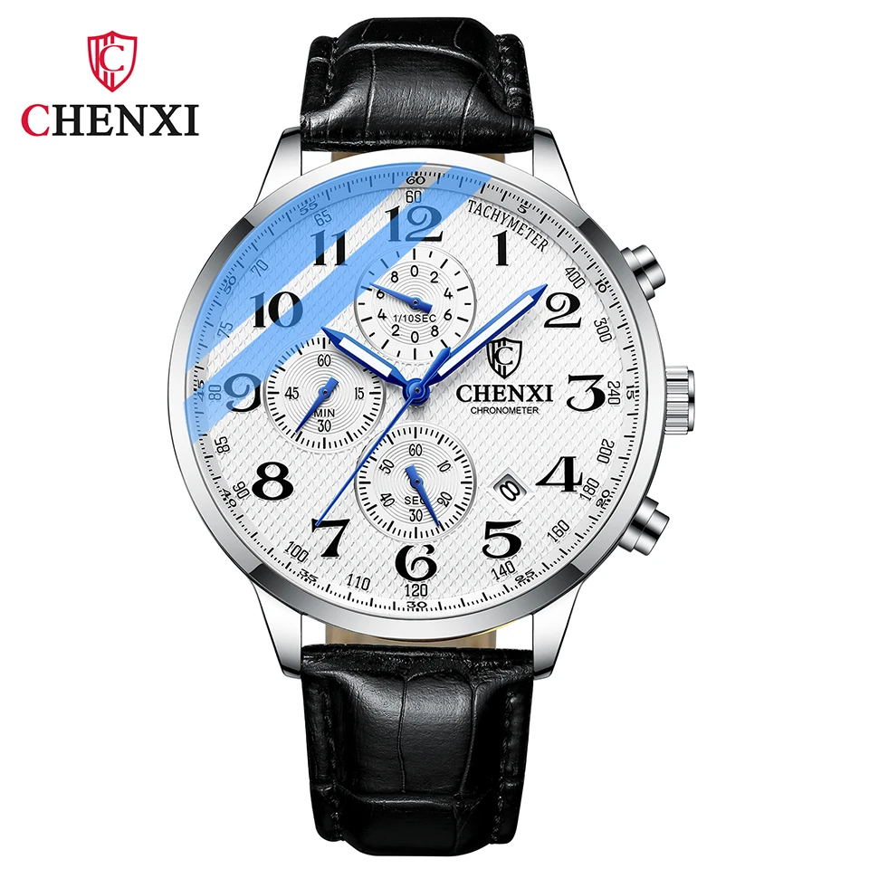 CHENXI-Luxury-Watch-Men-Leather-Quartz-Wristwatch-Waterproof-Chronograph-Luminous-Stainless ...