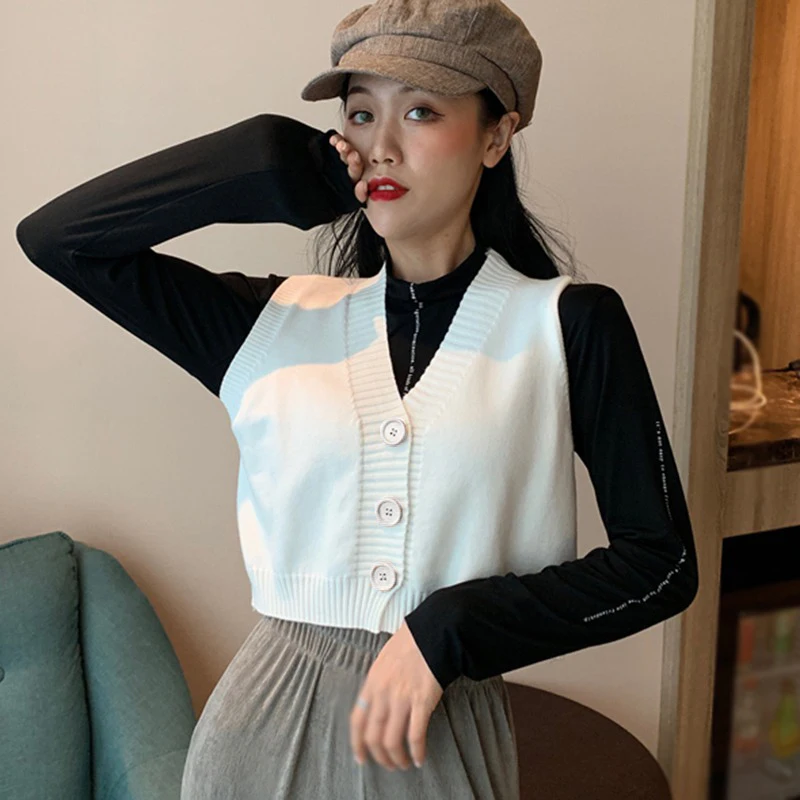 Spring-Autumn-Knitted-Cardigan-Vest-Womens-Korean-V-neck-Sleeveless ...