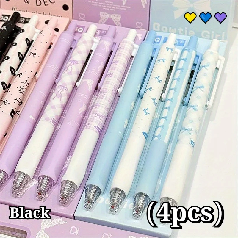 4pcs Purple Bow Gel Pens 0.5mm Black Ink, Smooth Quick Dry Writing Pens ...
