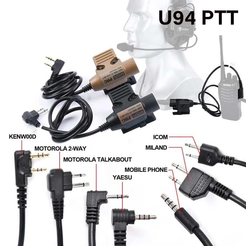 WADSN-Military-Tactical-U94-PTT-Headset-Adapter-For-COMTAC-Earmor-Baofeng-Kenwood-Walkie-Talkie ...
