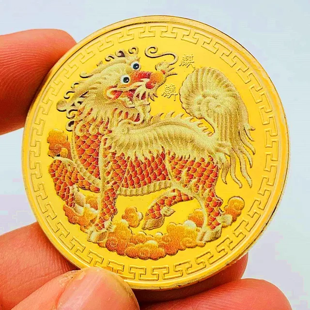 Chinese Unicorn Animal Gold Coin Painted Commemorative Medal Baifu Gold ...