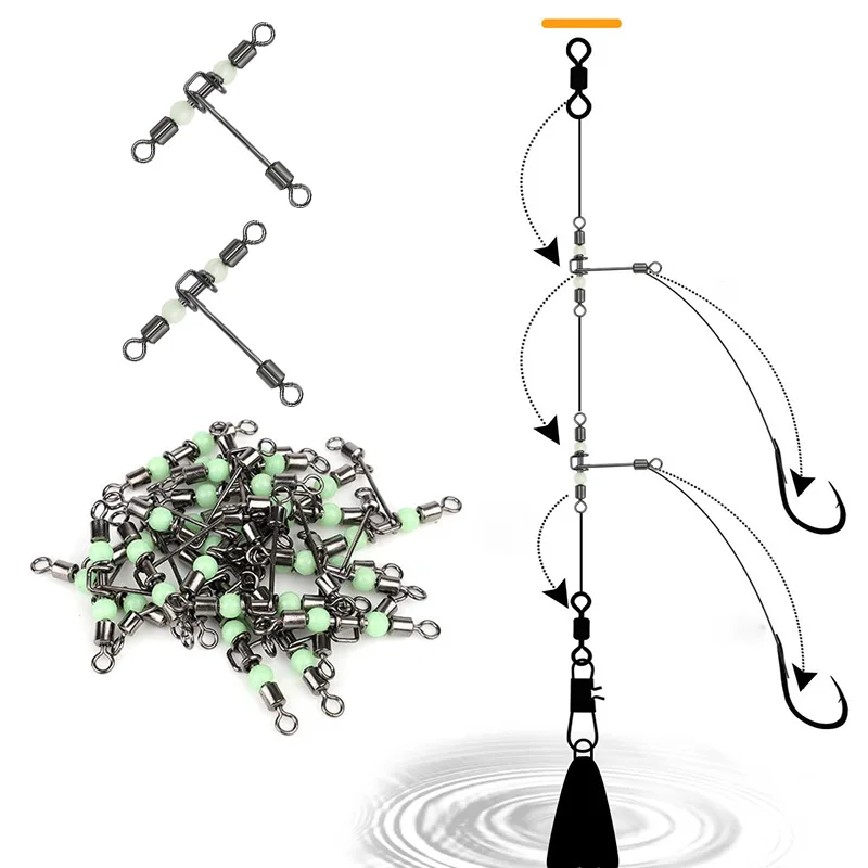 5Pcs-T-shape-Cross-line-Swivels-Fishing-Swivels-Snaps-Luminous-Fishing ...
