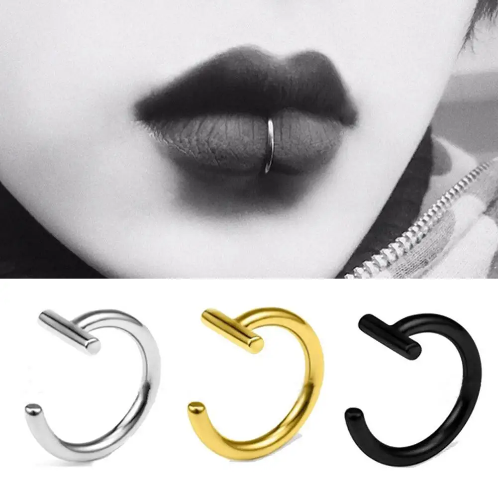 New-Punk-10mm-Titanium-Steel-Lip-Rings-Cuff-Clip-On-Fake-Labret ...
