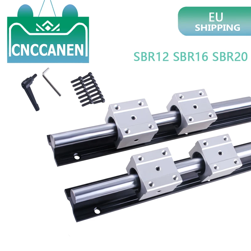 2PCS Black Linear Guide Rails SBR12 SBR16 SBR20 300-1000mm + 4PCS UU ...