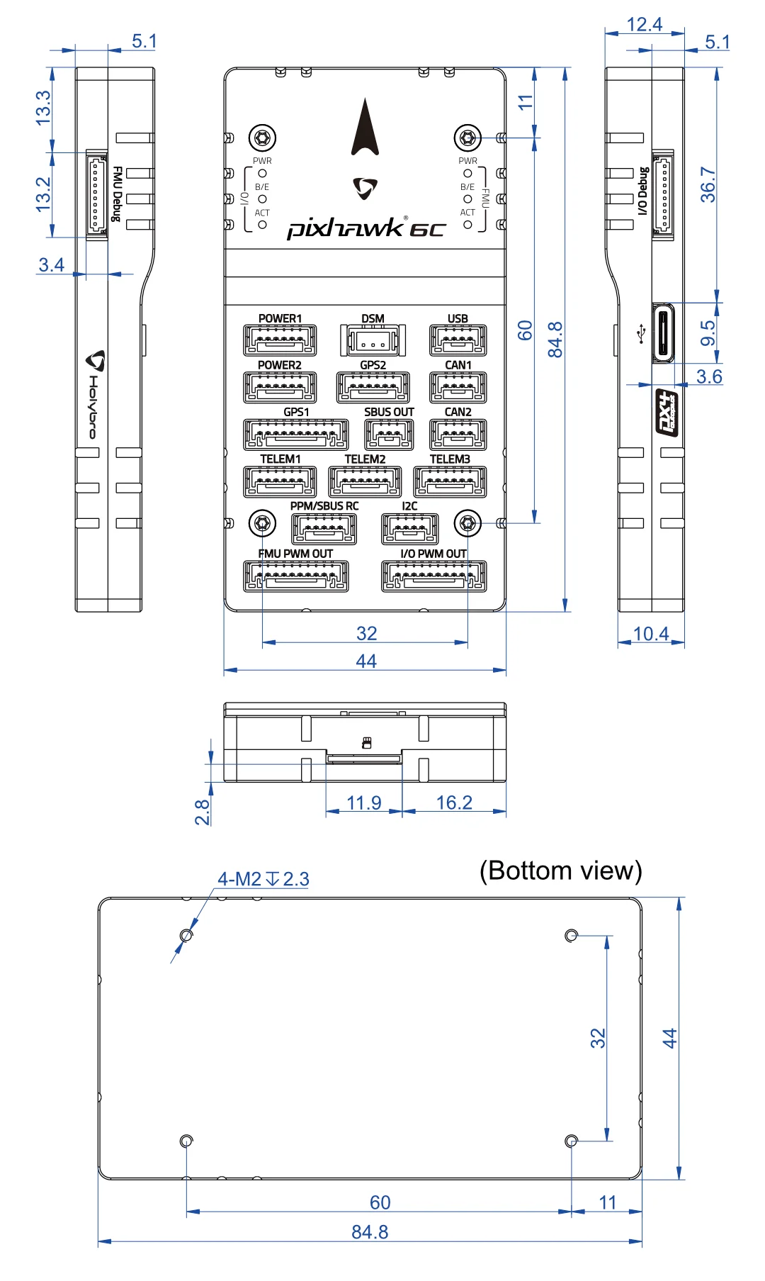 Контроллер полета автопилота Holybro Pixhawk 6C - (алюминиевый / пласт ...