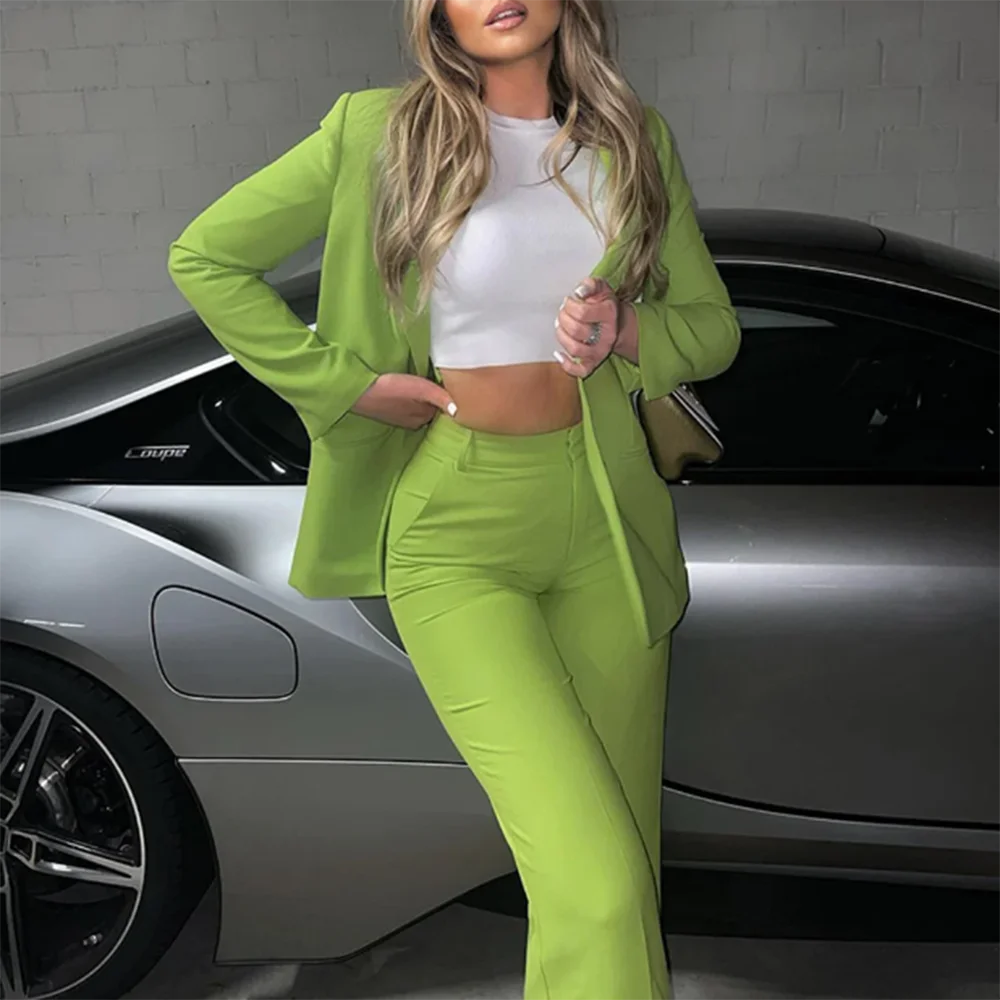 Fashion-Chic-Green-Women-Suit-Single-Breasted-2-Piece-Jacket-Pants ...