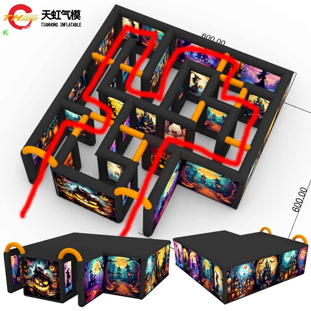 Fast Ship 6x6m T Shaped Inflatable Haunted House Maze Inflatable ...