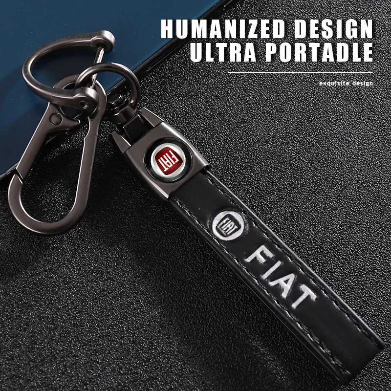 1Pcs Car Metal Key Chain Auto Fine leather Emblem Key Ring For FIAT 500 ...