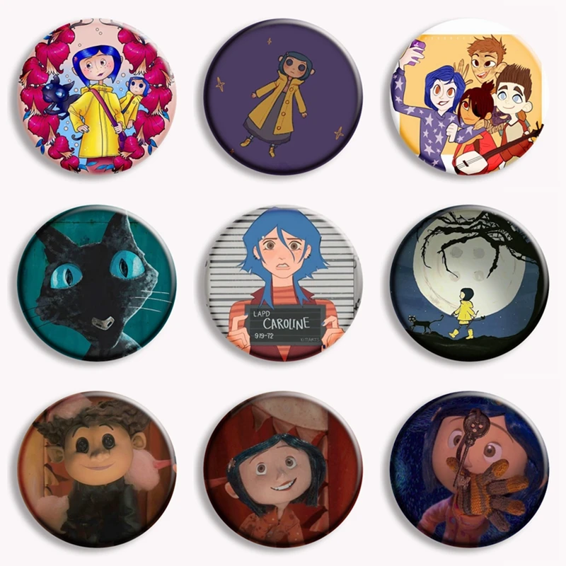 Horror-Movie-Anime-Coraline-The-Secret-Door-Button-Pin-Black-Wybie-Cat ...