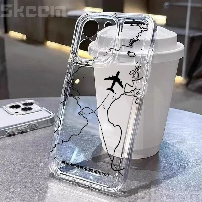 Travel-Inspired Airplane Route Design Clear Phone Case - Shockproof ...