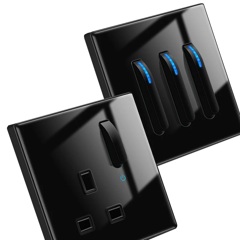 Luxury-LED-indicator-light-switch-black-tempered-glass-piano-key-Self ...