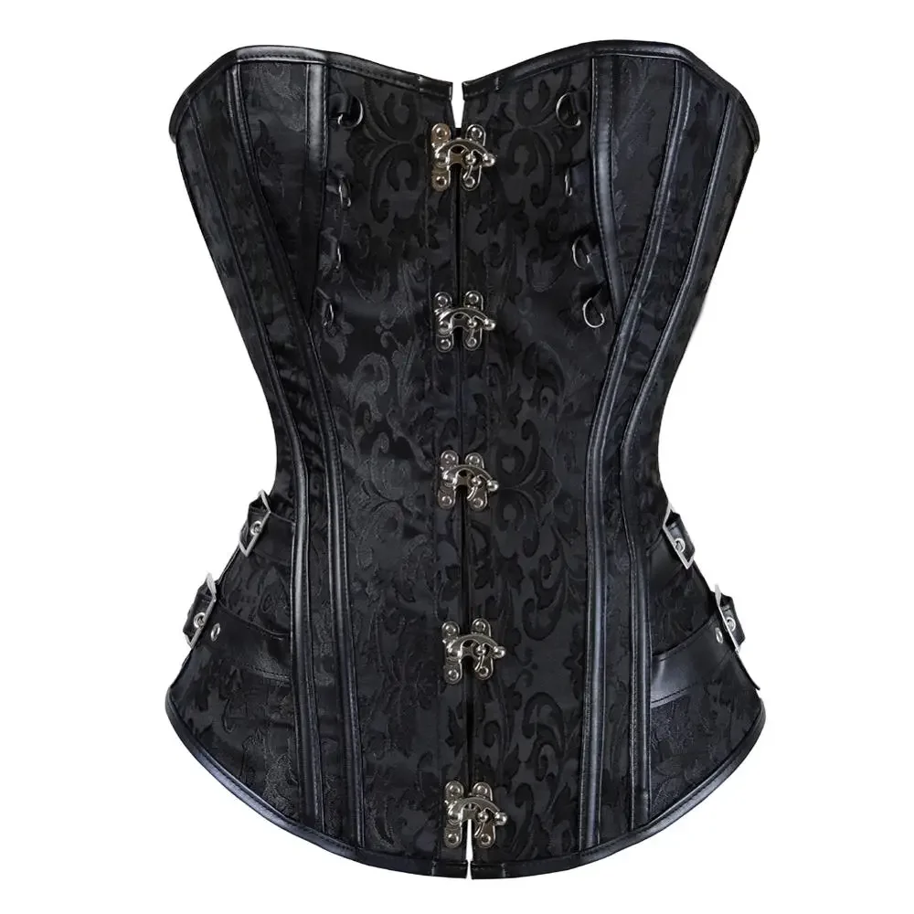 Gothic Corset Top for Women Steampunk Jacquard Pirate Faux Leather ...
