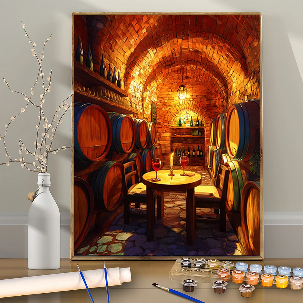 1Pcs Candlelight Dinner in Wine Cellar DIY Acrylic Digital Painting Kit ...