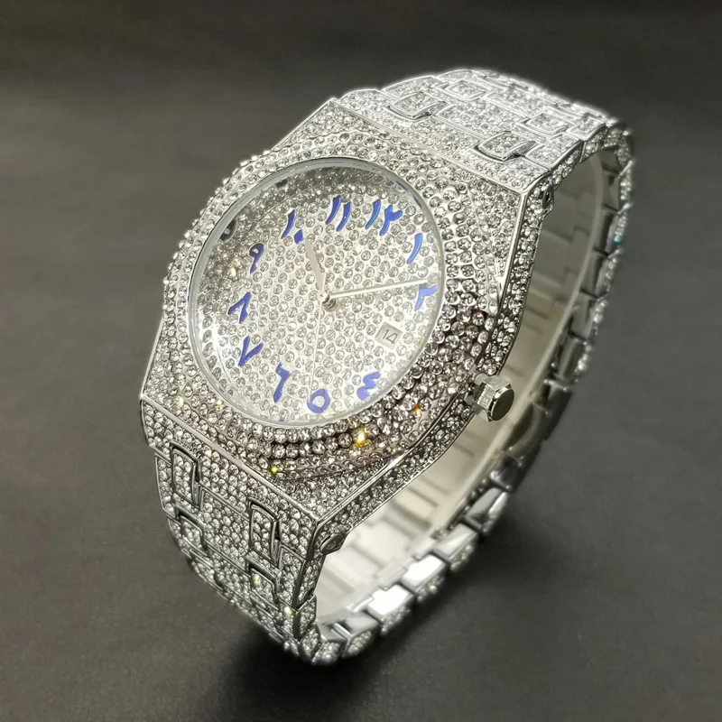 New Arab Number Brand Watch For Men Luxury Fully Diamond Bling Mens ...