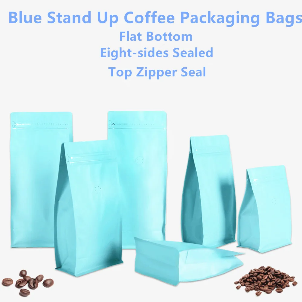 50pcs Blue Standing-up Coffee Bags with or without Air Valve - Flat ...