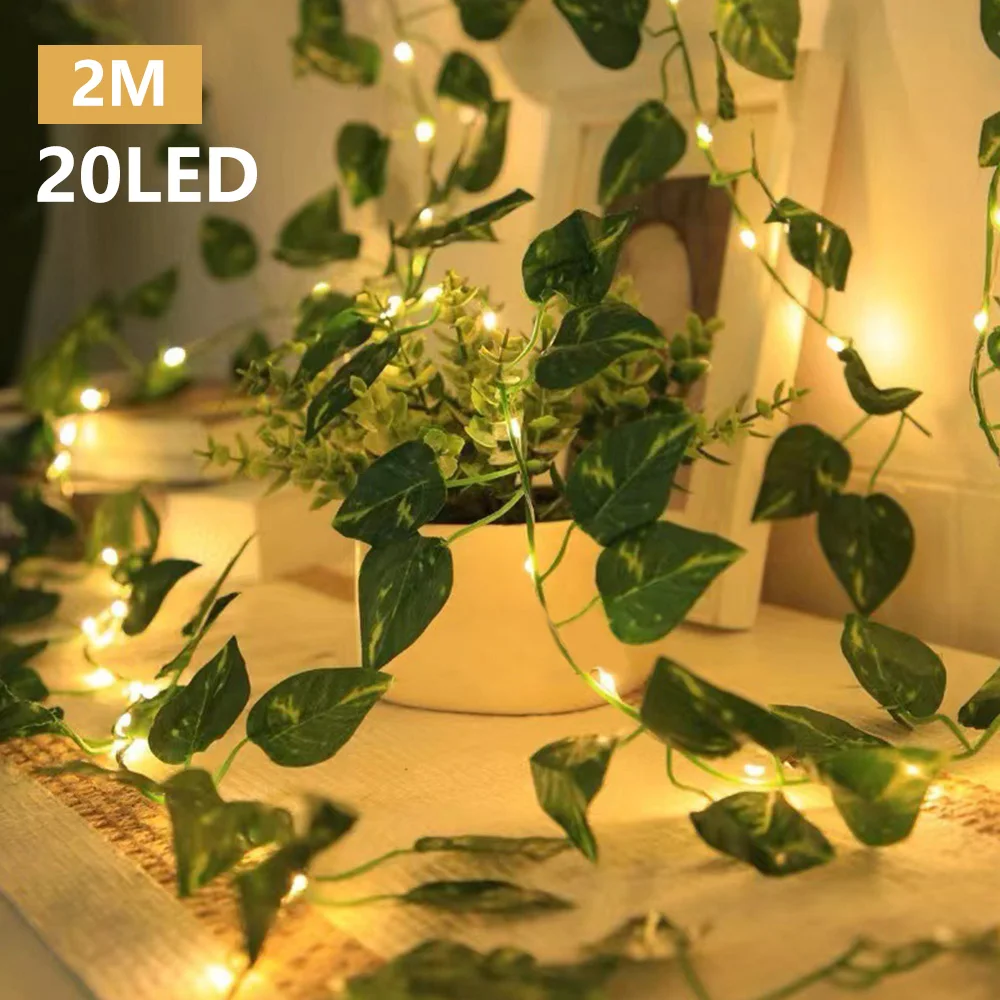 Green-Leaf-String-Lights-Artificial-Vine-Fairy-Lights-Battery-Powered ...