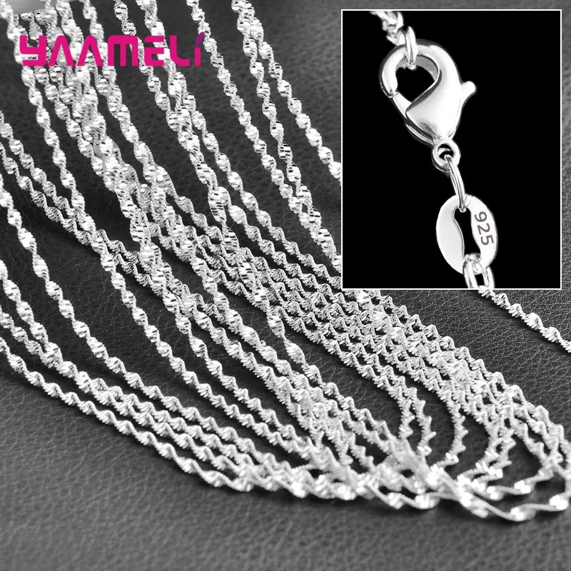 5PCS 2MM 925 Sterling Silver Water Wave Chain Necklace for Women Men ...
