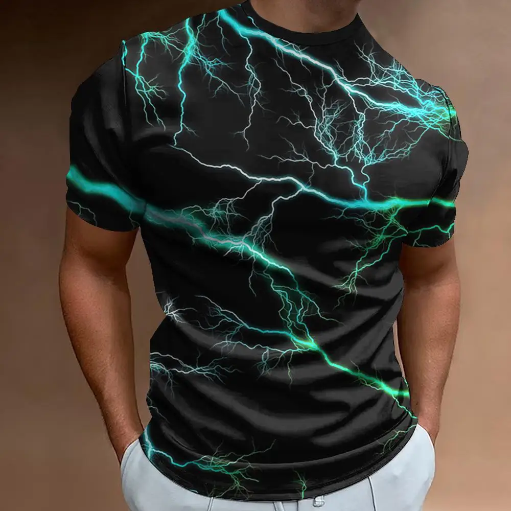 Lightning-Pattern-Print-Short-Sleeve-T-Shirt-For-Men-Fashion-Men-s-T ...