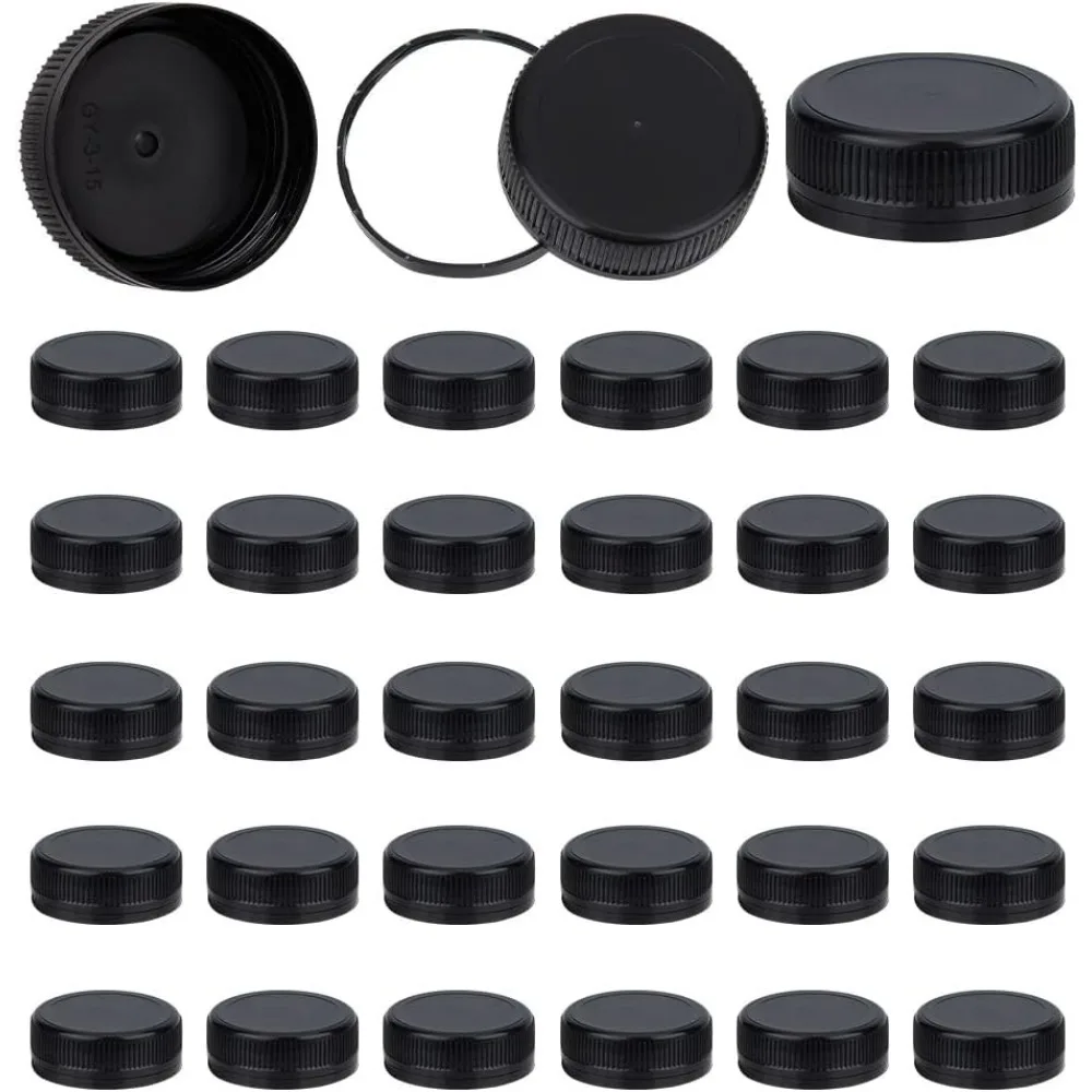 50Pcs Plastic Bottle Caps Black Screw-On Caps 37.5mm Inner Diameter ...
