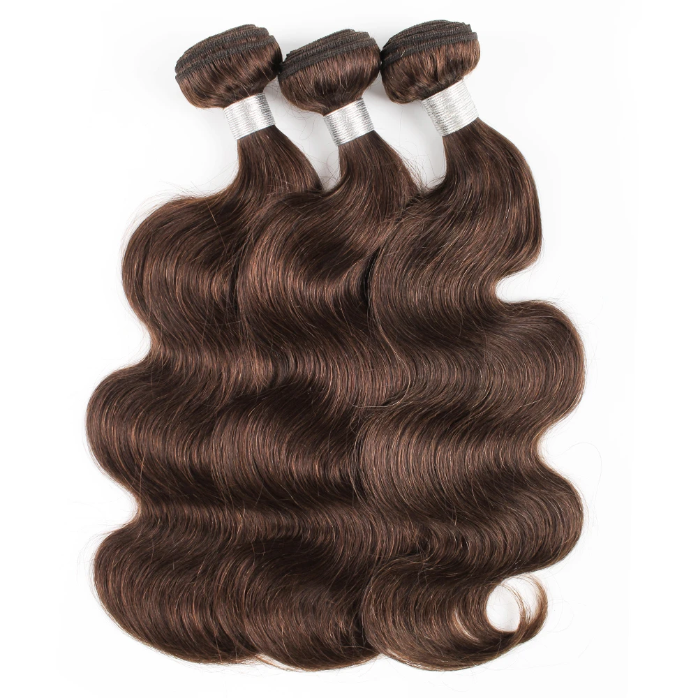 Color #4 Dark Brown 3 Bundles 300g/lot Body Wave Remy Indian Human Hair ...
