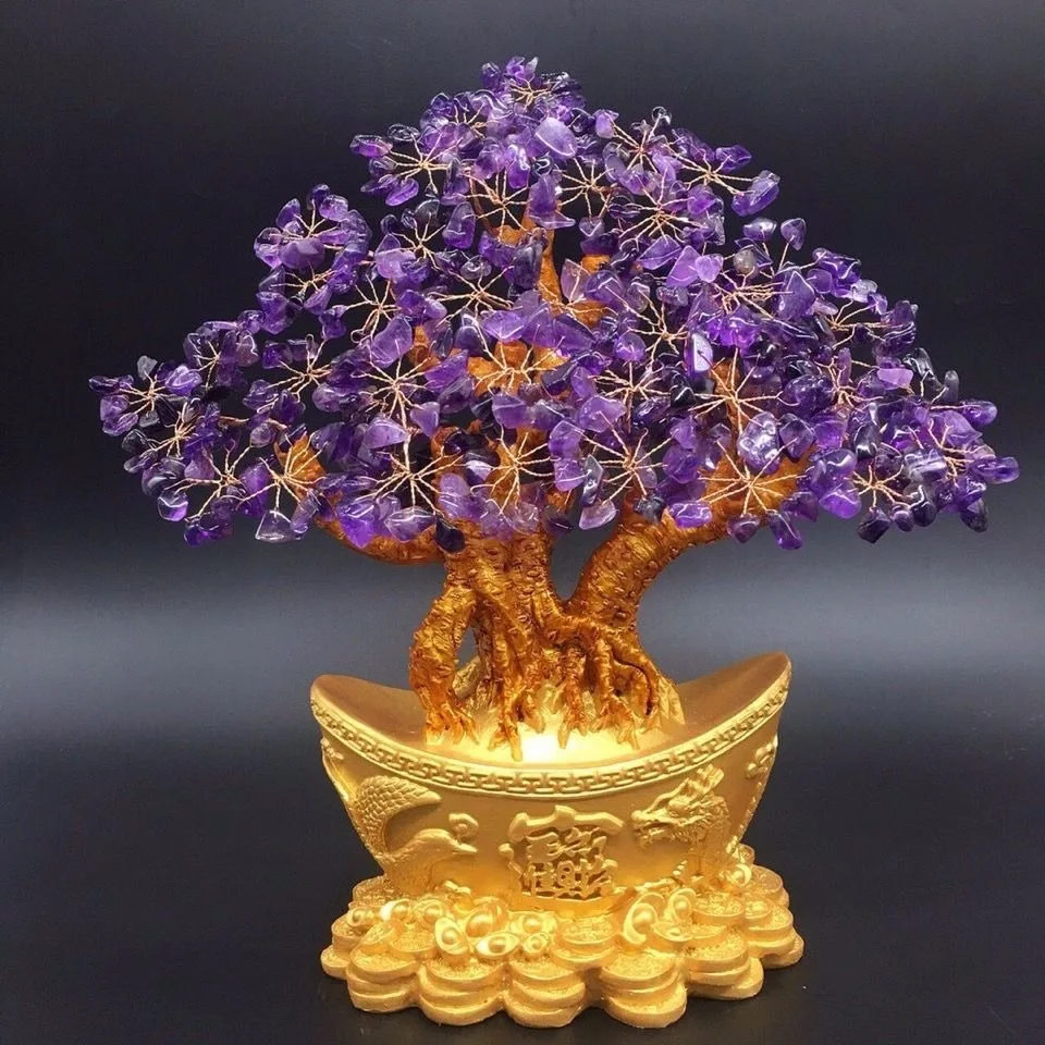 Purple-Crystal-Money-Bag-Tree-yuanbao-Lucky-Wealth-Tree-Lemon-Quartz ...