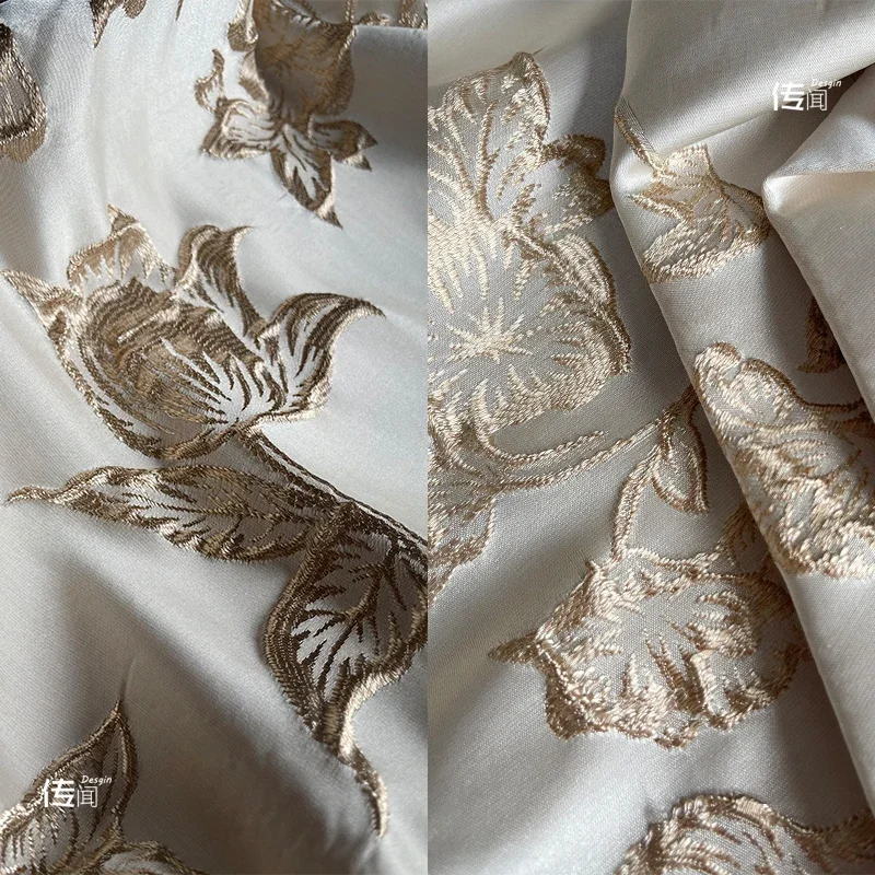 Tela-Jacquard-dorada-en-relieve-Magnolia-silueta-plisada-prensada ...