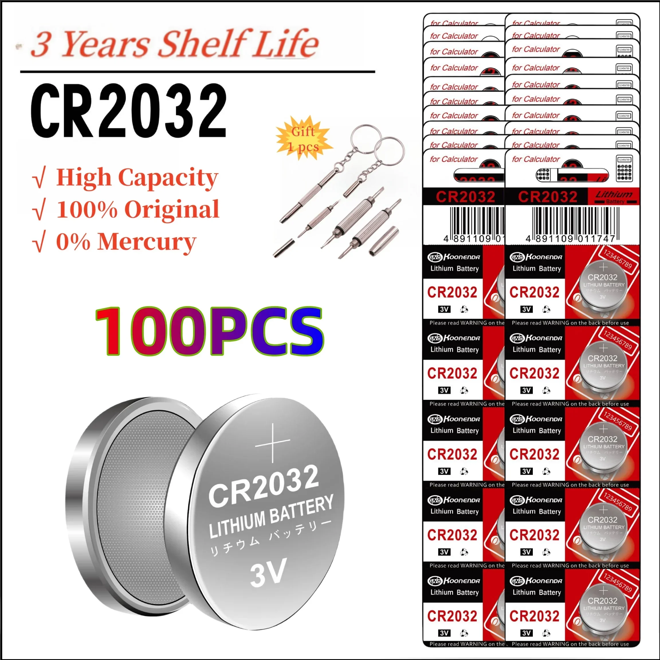 10-100PCS-CR2032-Lithium-Coin-Battery-210mAh-Ultra-High-Capacity-with ...