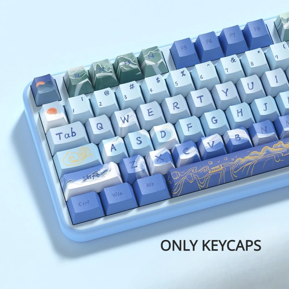 138-158Keys-Blue-And-White-Keycaps-Lake-And-Mountain-Theme-PBT-Cherry ...