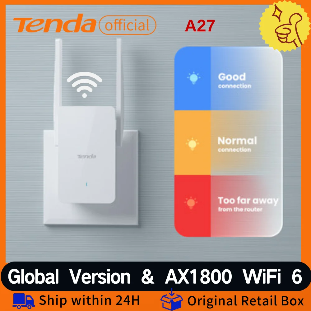 Tenda WiFi 6 Range Extender 2.4/5GHz AX1800 Dual Band Signal Expansion ...