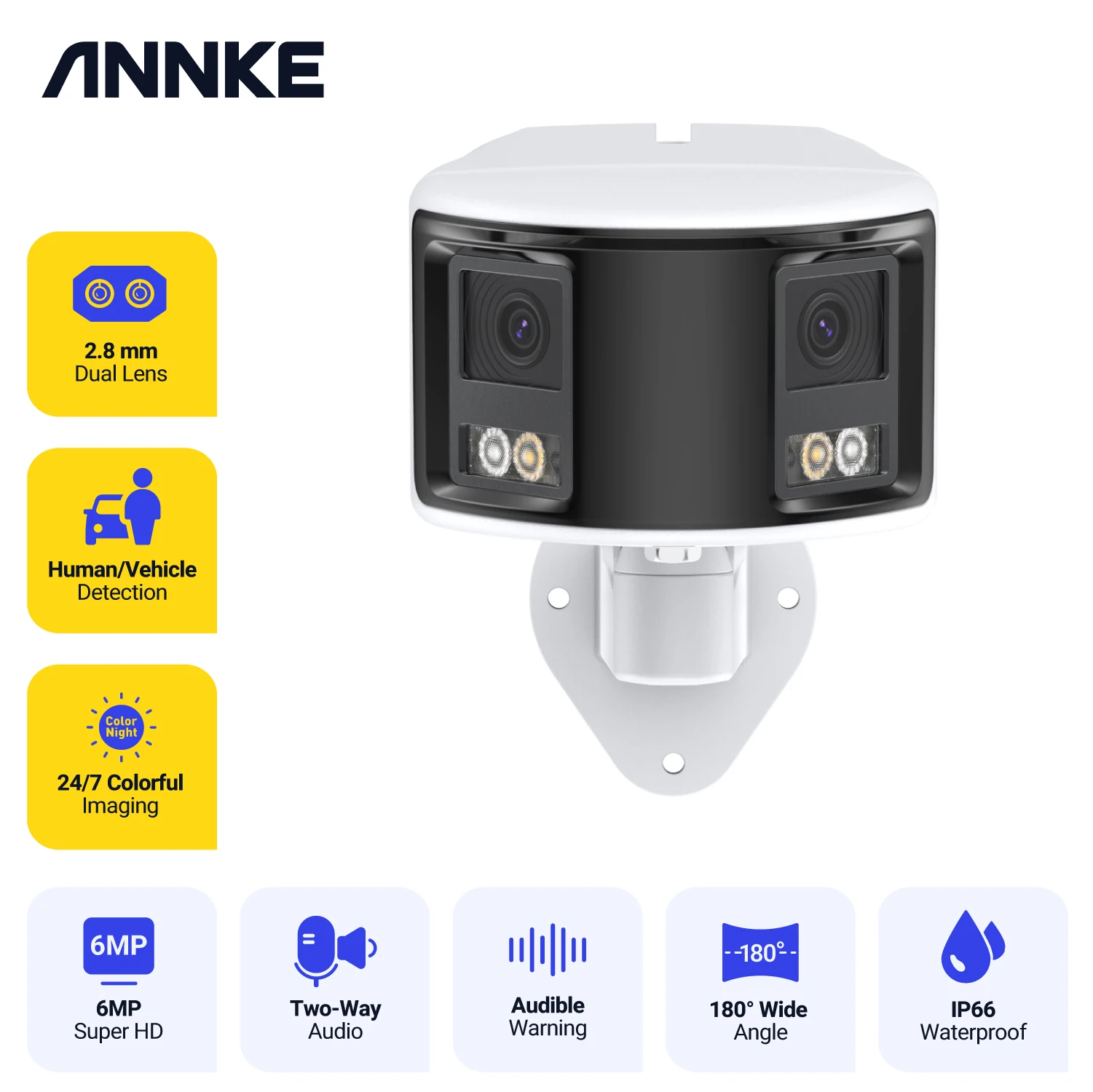 ANNKE 180° 6MP DUO POE Dual Lens Wide View Outdoor Video Camera,6MP AI ...
