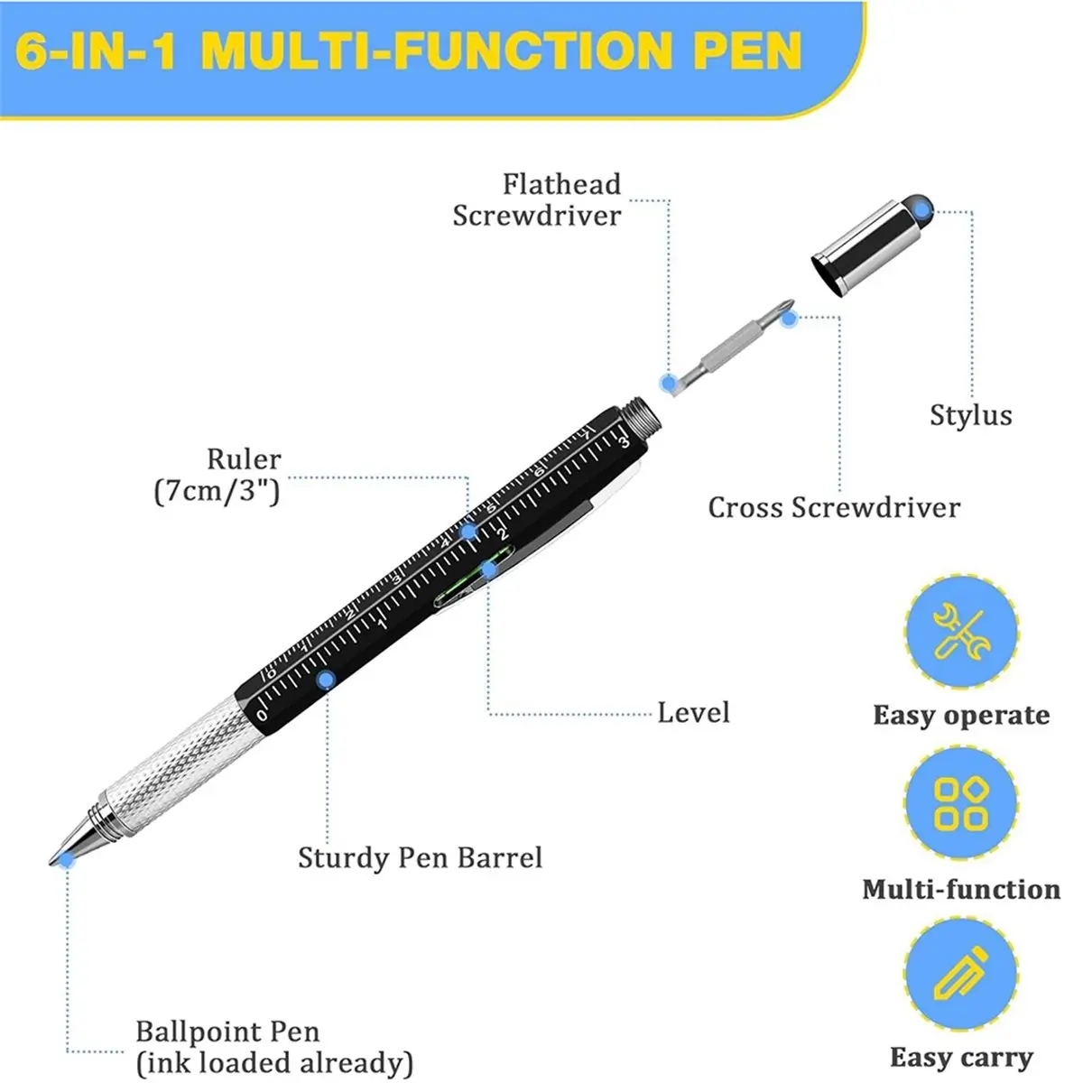 ABLP 24 PCS 6-in-1 Multitool Pen with Ruler, Level, Stylus ...