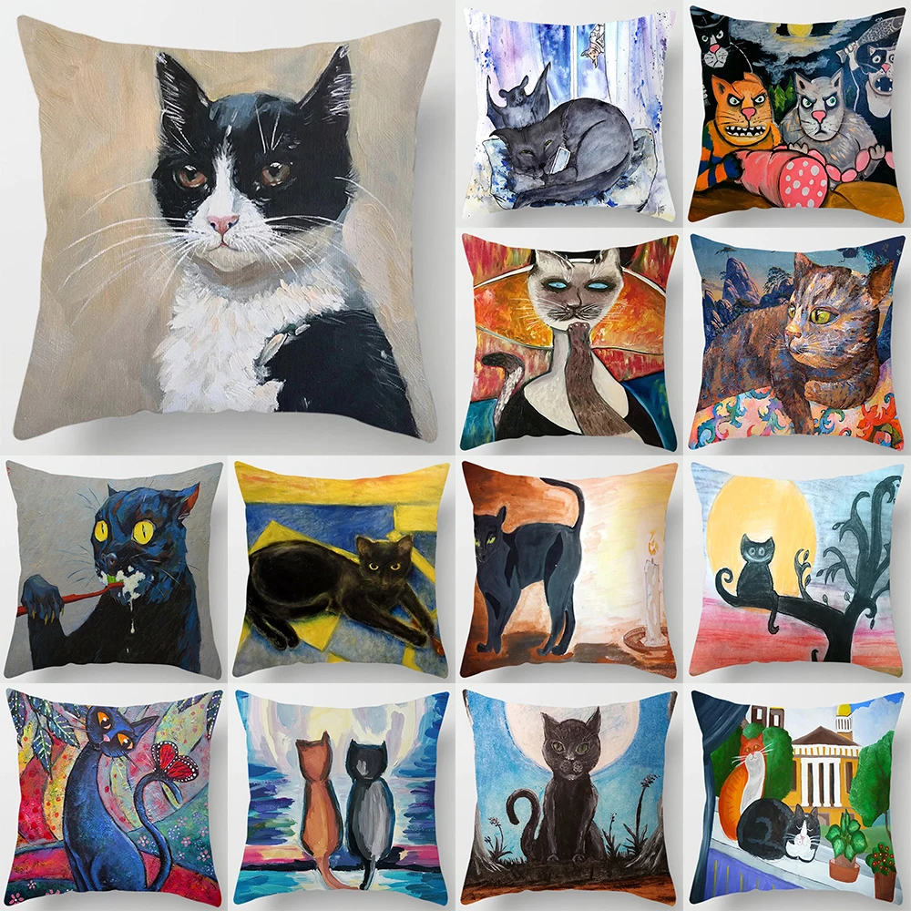 Colored-cartoon-cat-print-pattern-cushion-set-for-home-living-room-sofa ...