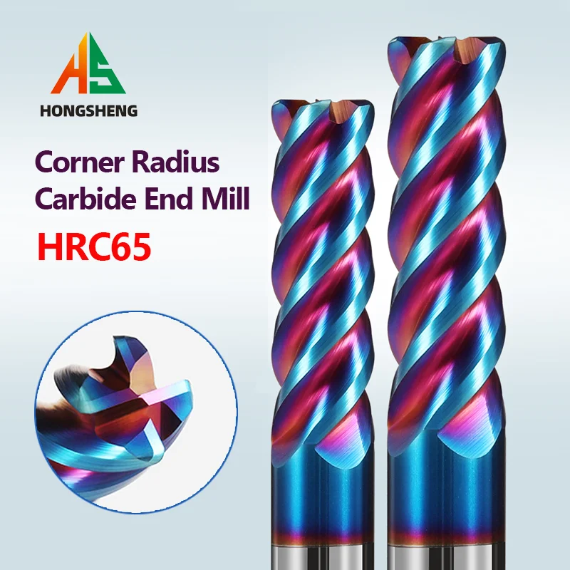 솔리드 카바이드 코너 반경 엔드 밀 HRC65 4 플루트 나노 블루 코팅 CNC 공구 엔드밀, R0.5 R0.2 R1 R2 ~ 8 표면 가공