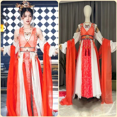 Orange-White-DunHuang-Color-Female-Goddess-Costume-Hanfu-Sang-Jiu ...